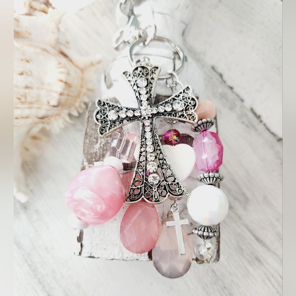 Hand Crafted | Accessories | Handmade Pink Large Cross Purse Charm ...